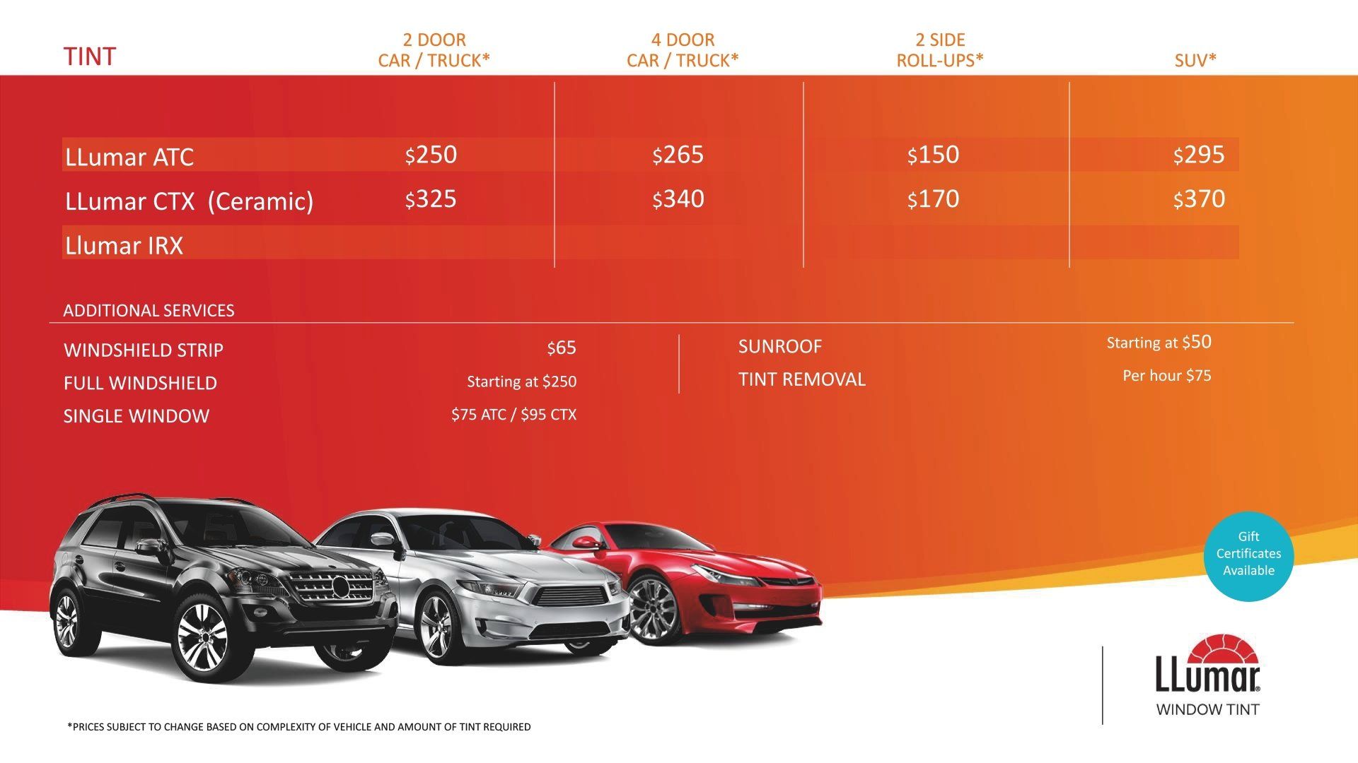 Vehicle Wraps, LLumar, Tinting, and Paint Protection Film