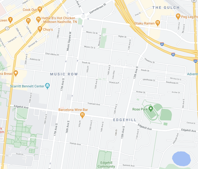 Map Nashville Tennessee Music Row
