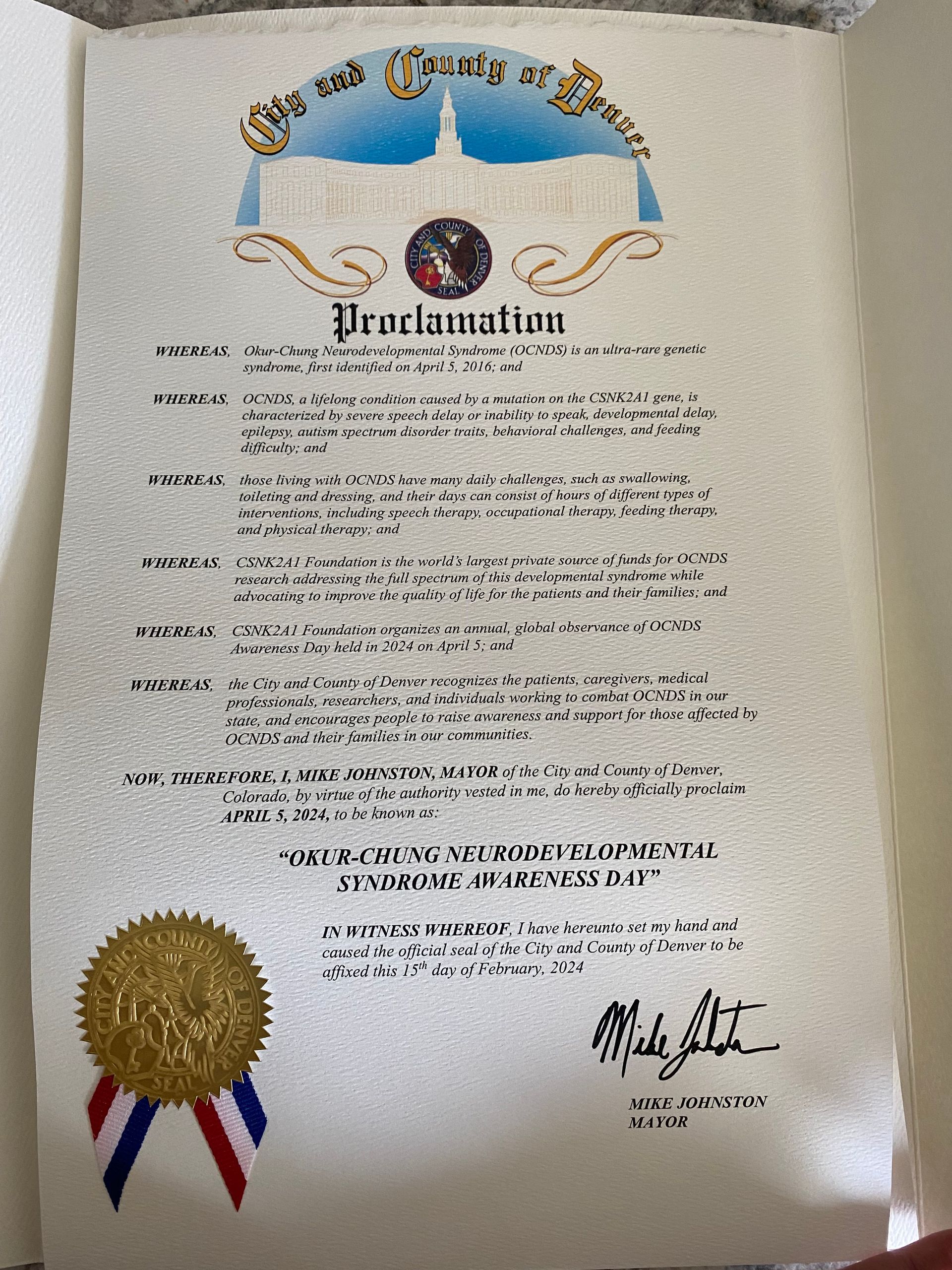 Proclamations for OCNDS Awareness | CSNK2A1 Foundation