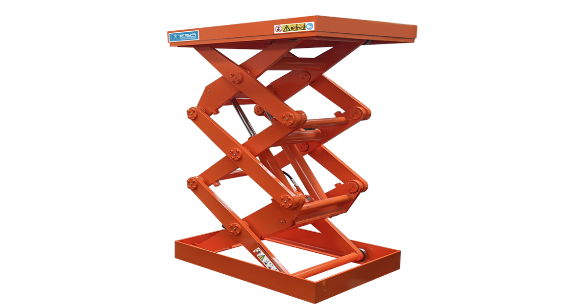 Triple scissor lift tables, high rise lifting platforms