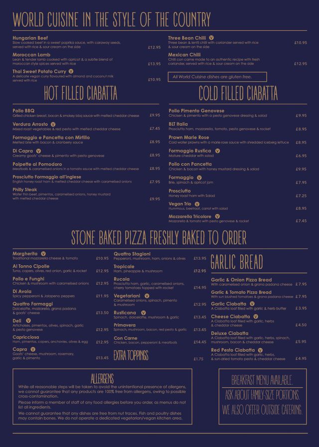 Italian And English Menu
