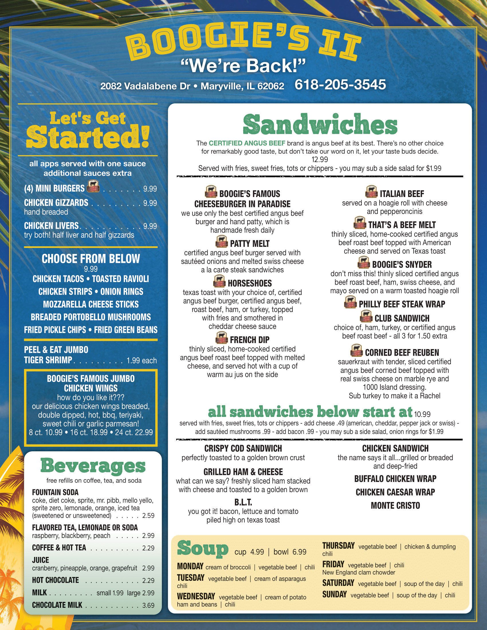 Menu | Boogie's Sports Bar & Grill