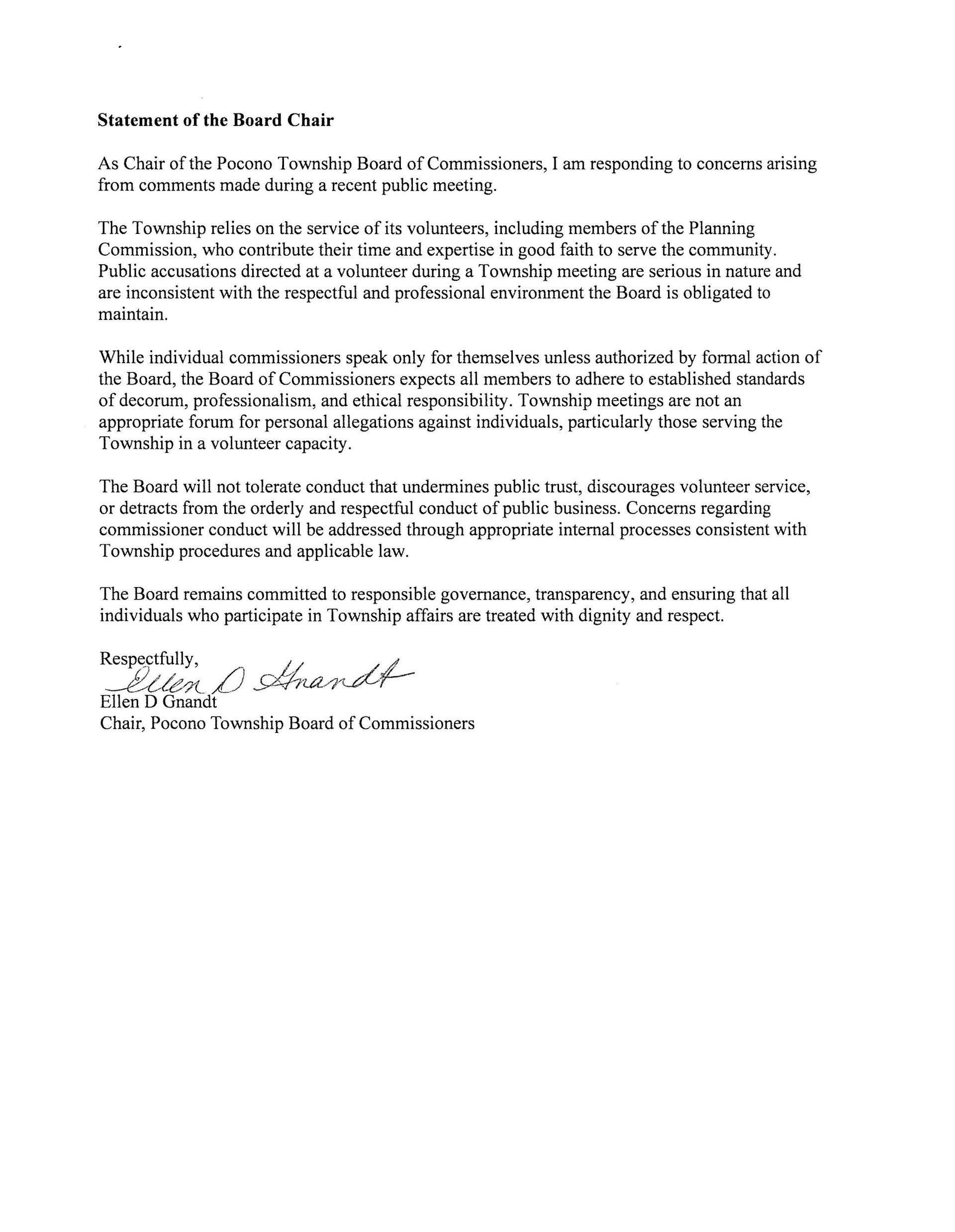 Statement of the Board Chair