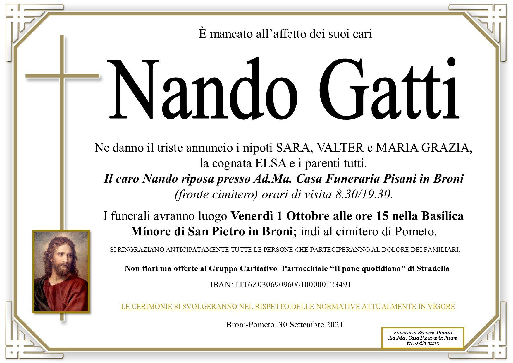 Servizio di necrologi a Broni Pompe Funebri Pisani