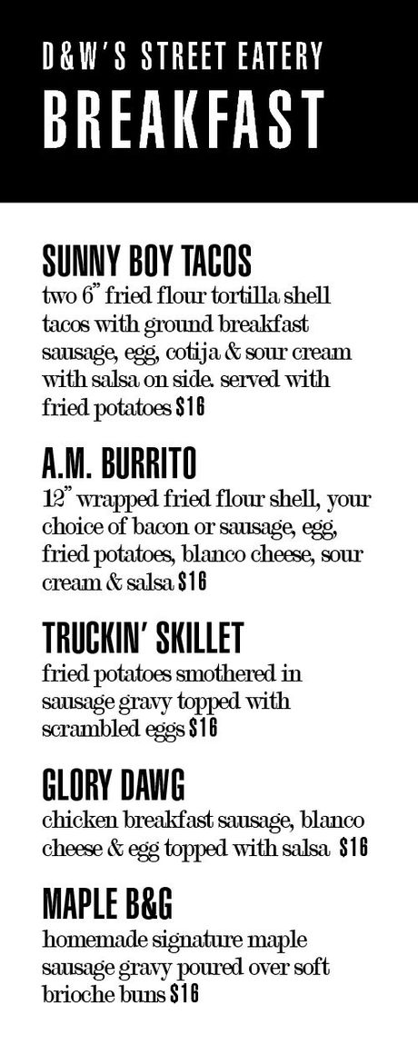 Menu | D&W Street Eatery
