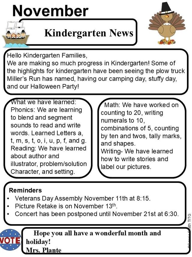 November Newsletter For Kindergarten Research Plan Template