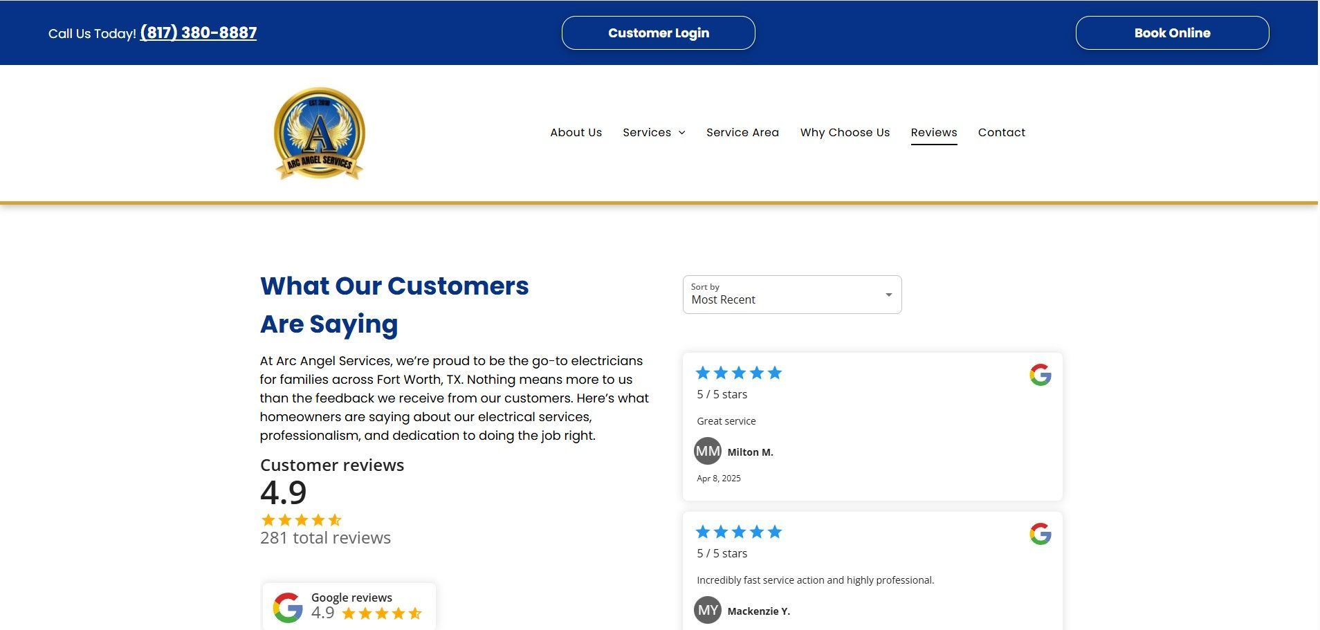 What Customers Say - Fort Worth, TX - Arc Angel Services
