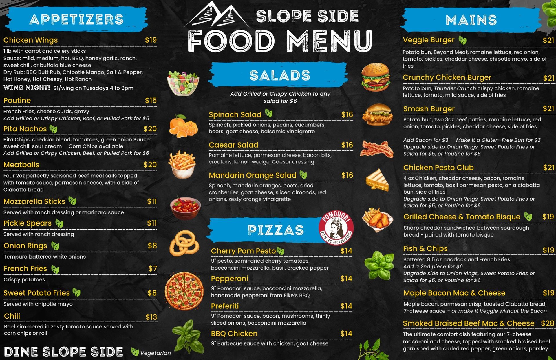Slope Side Bar & Restaurant Menu