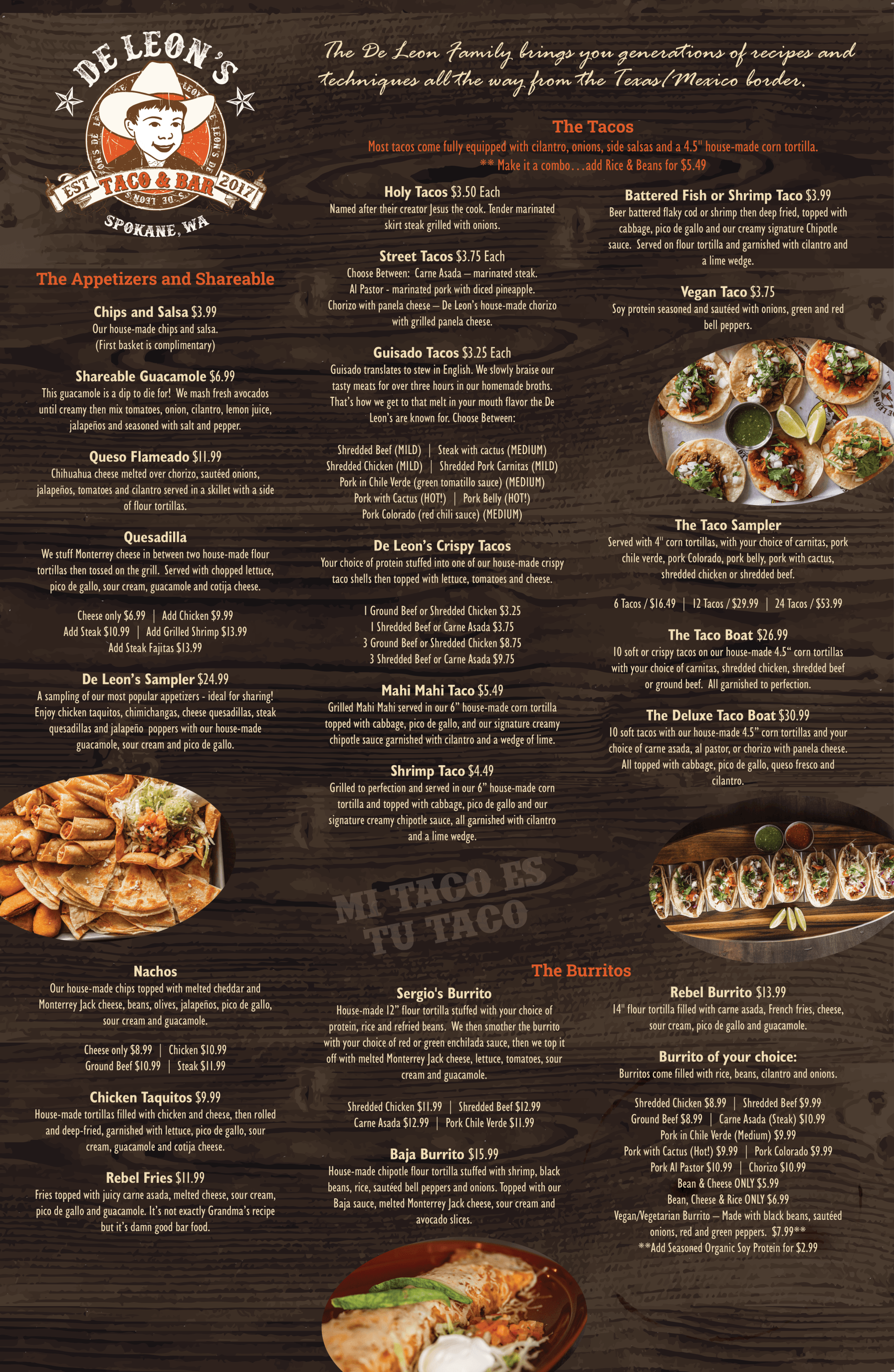 De Leon's Taco & Bar | Menu | Spokane Wa