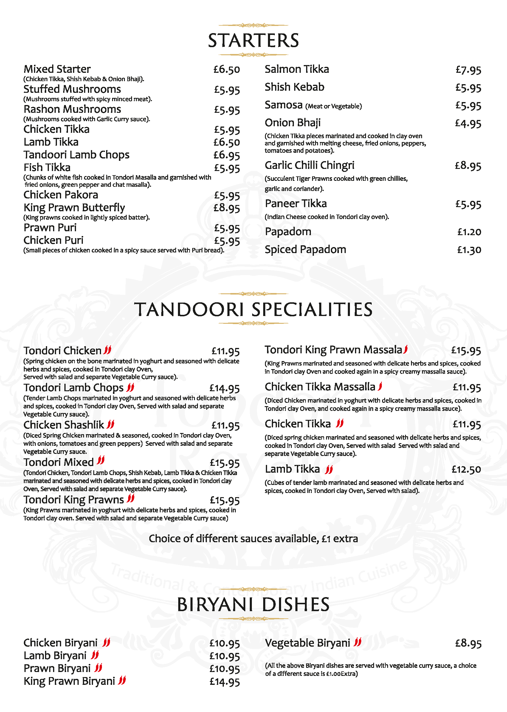 Menu | Tondori Royale