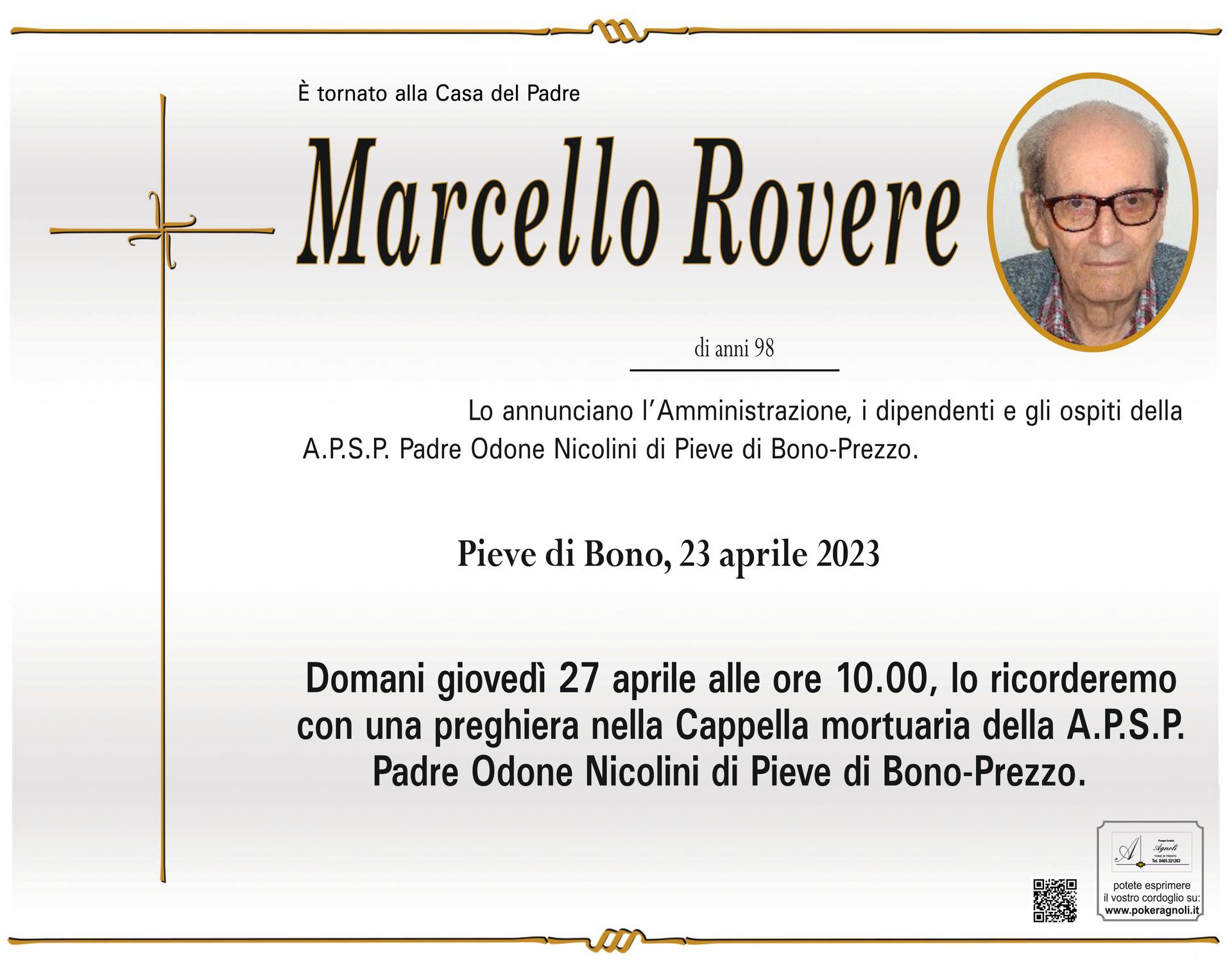 Affissione avvisi di lutto a Tione | Agnoli Luigi