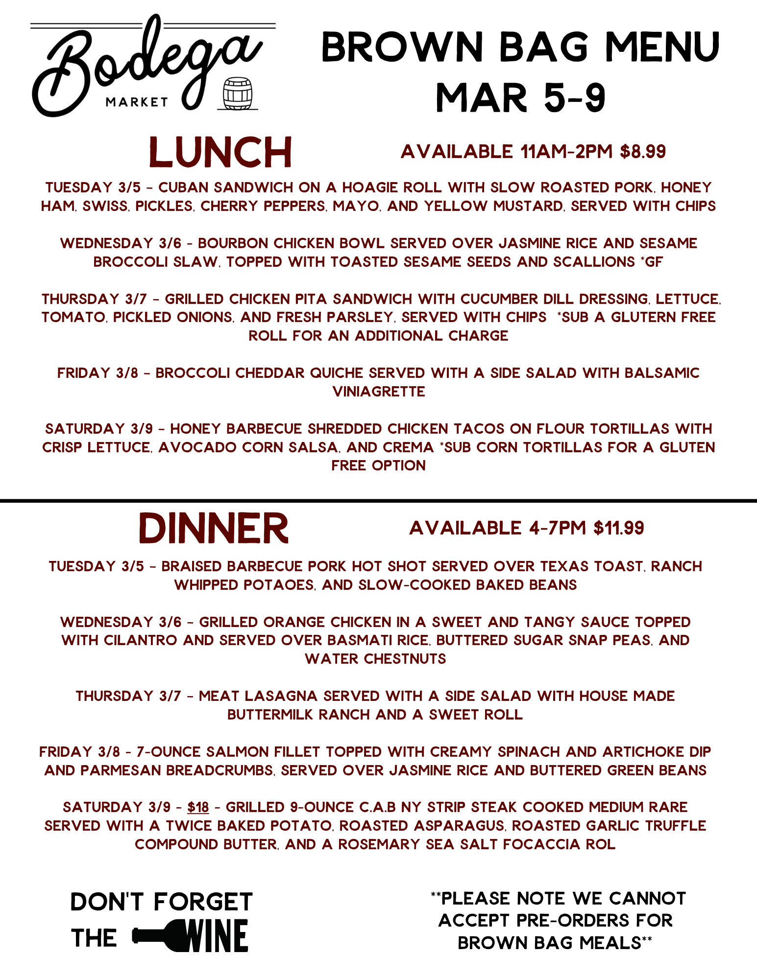 BROWN BAG MENU