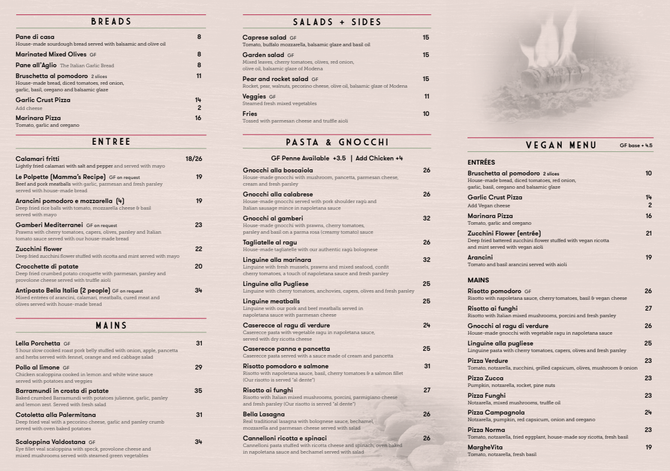 Menu | Bella Italia