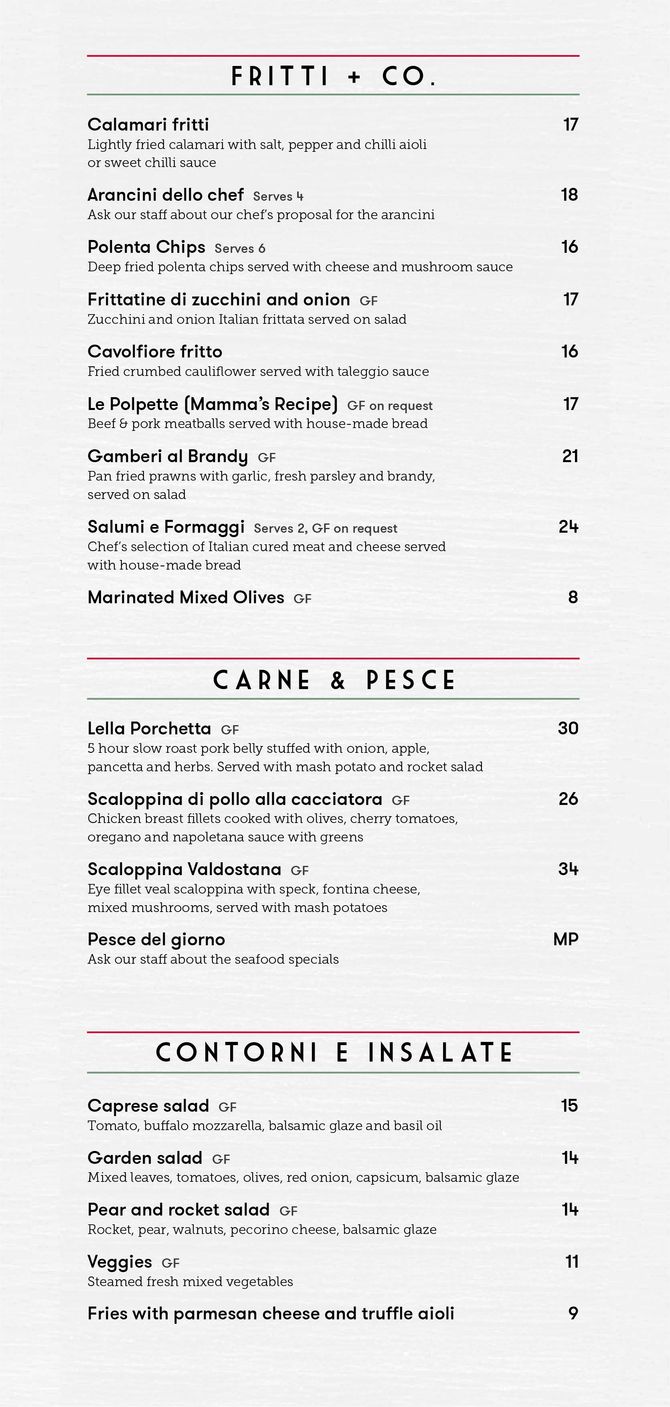 Menu | Bella Italia