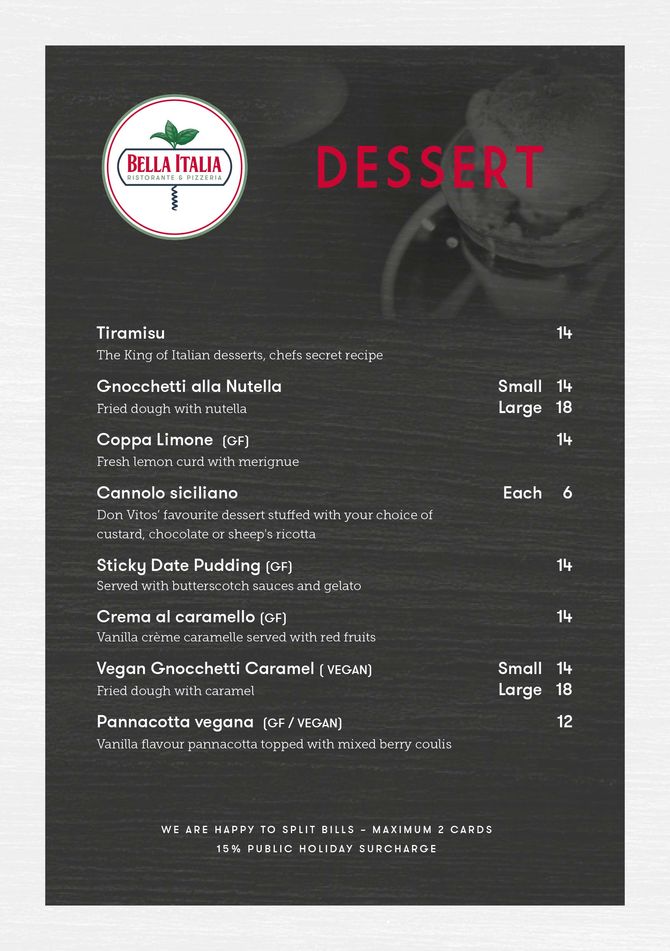 Menu | Bella Italia