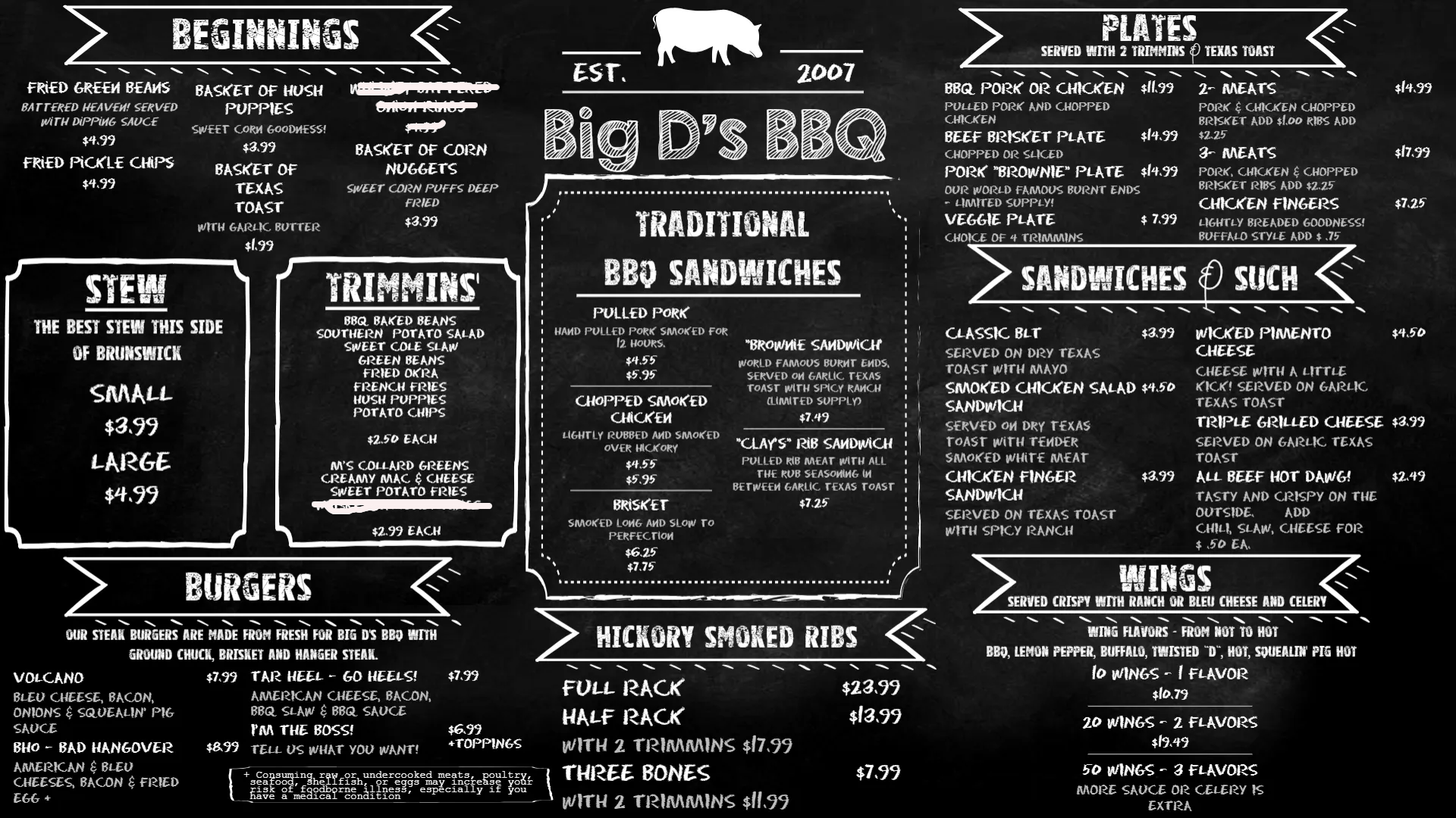 BIG D'S MENU