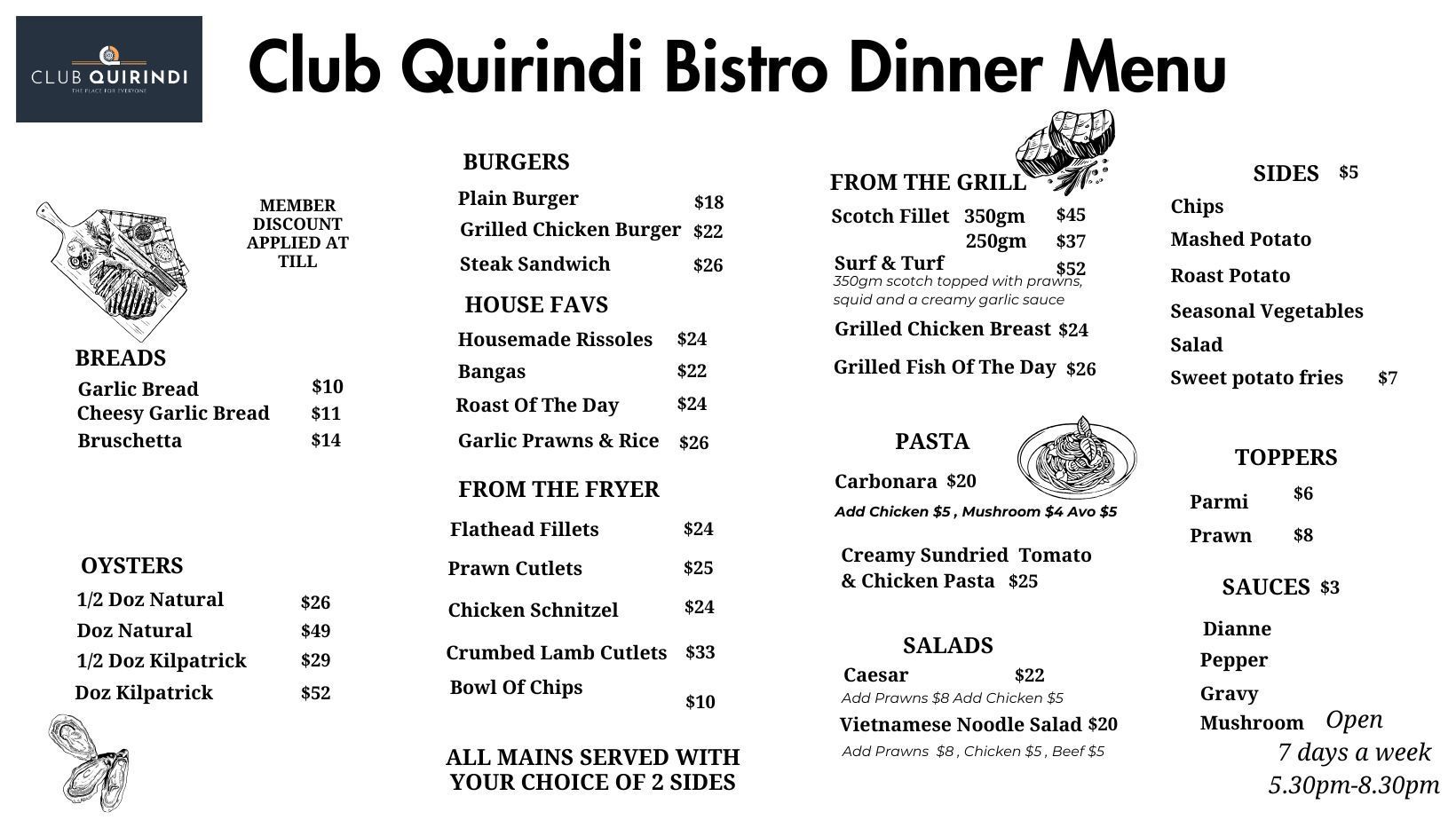 RSL Club Bistro Menu in Quirindi, NSW | Club Quirindi