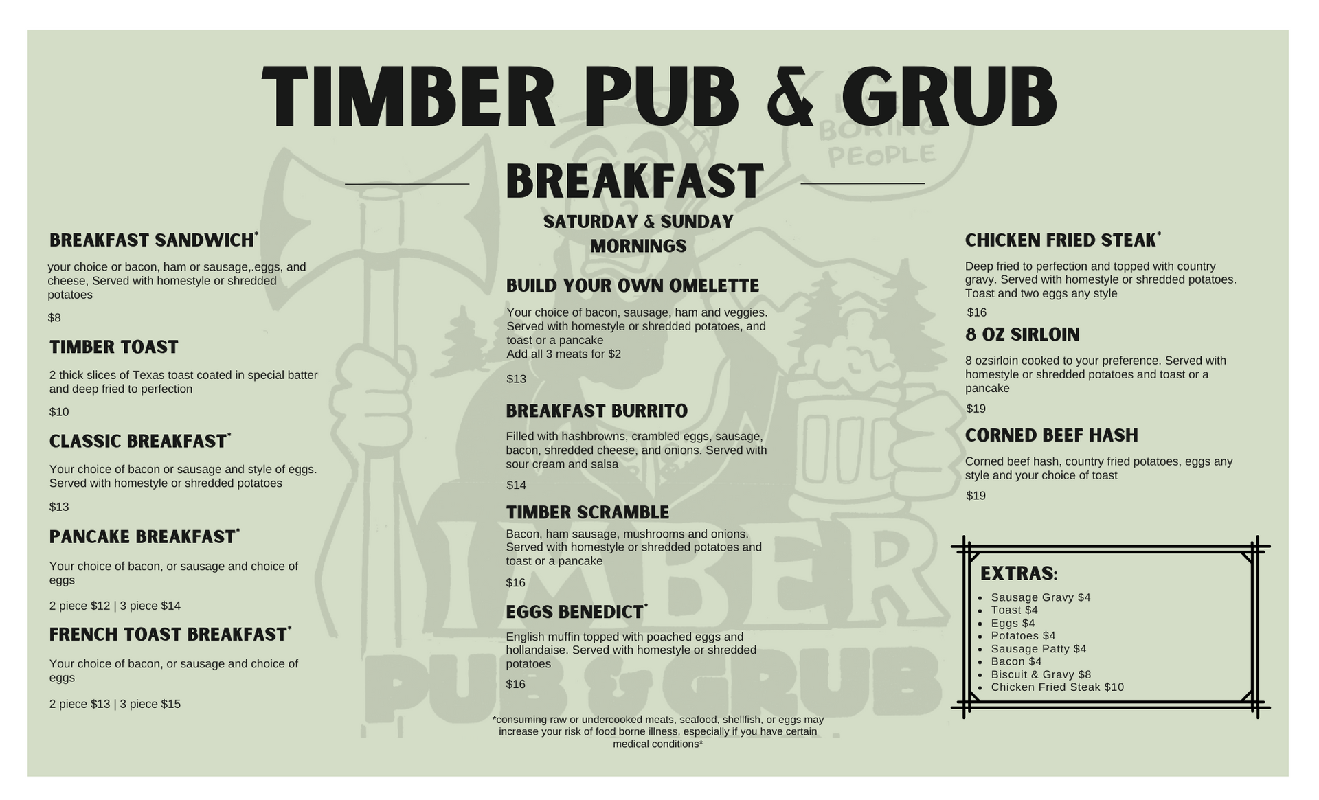 Breakfast Menu | Timber Pub & Grub
