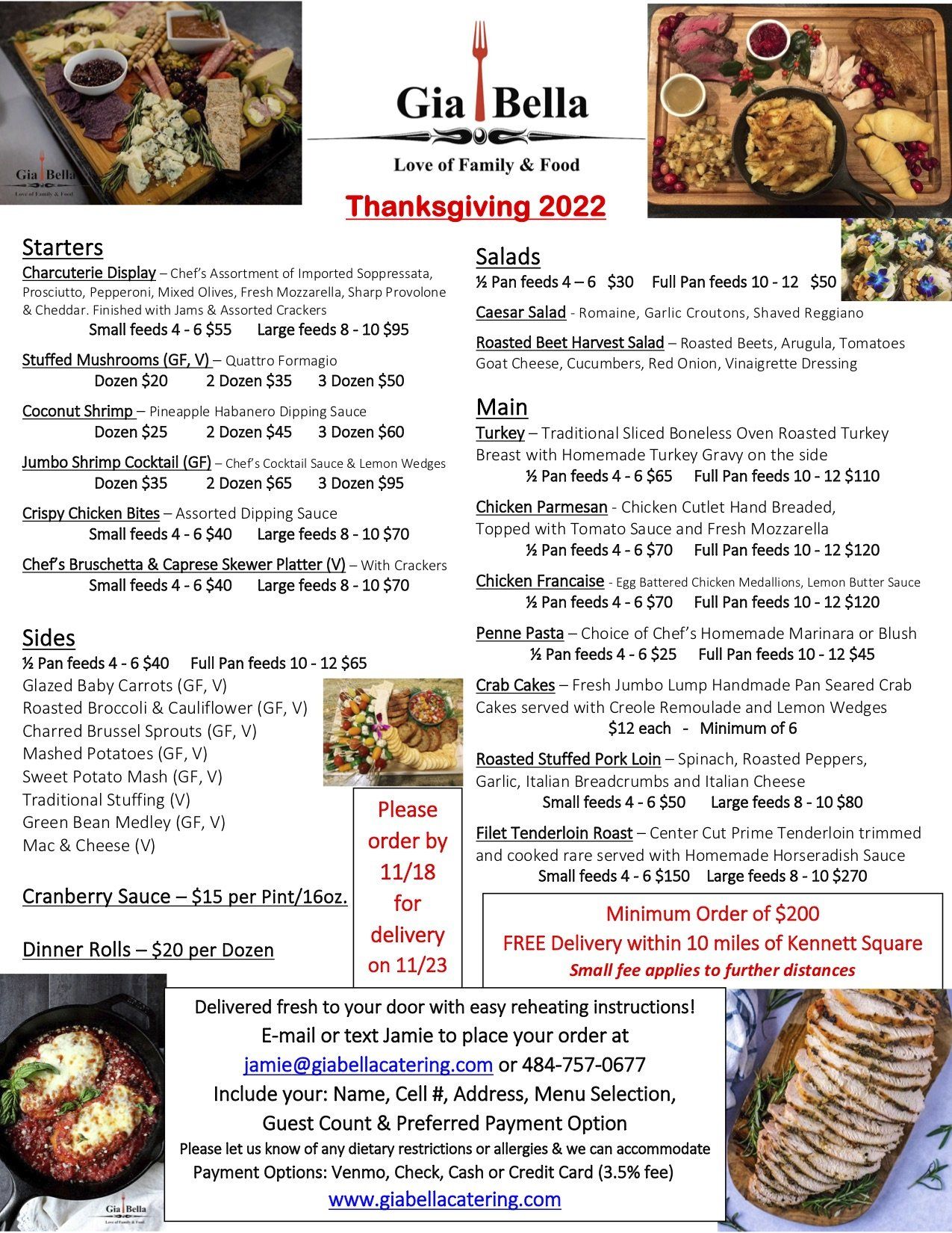 Catering Menus | Kennet Square, PA | Gia Bella Catering