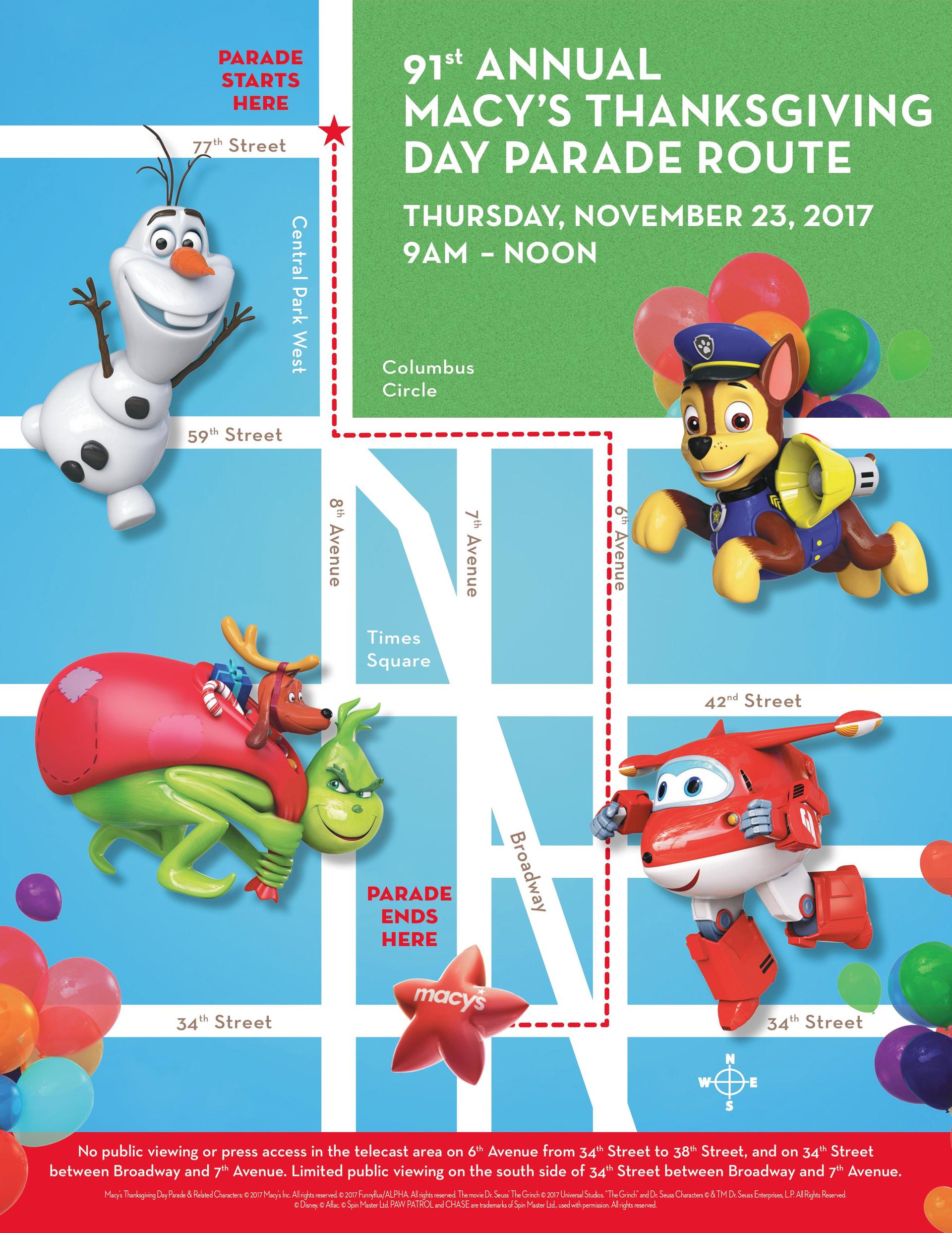 Macy’s Thanksgiving Day Parade Route Map – 2017