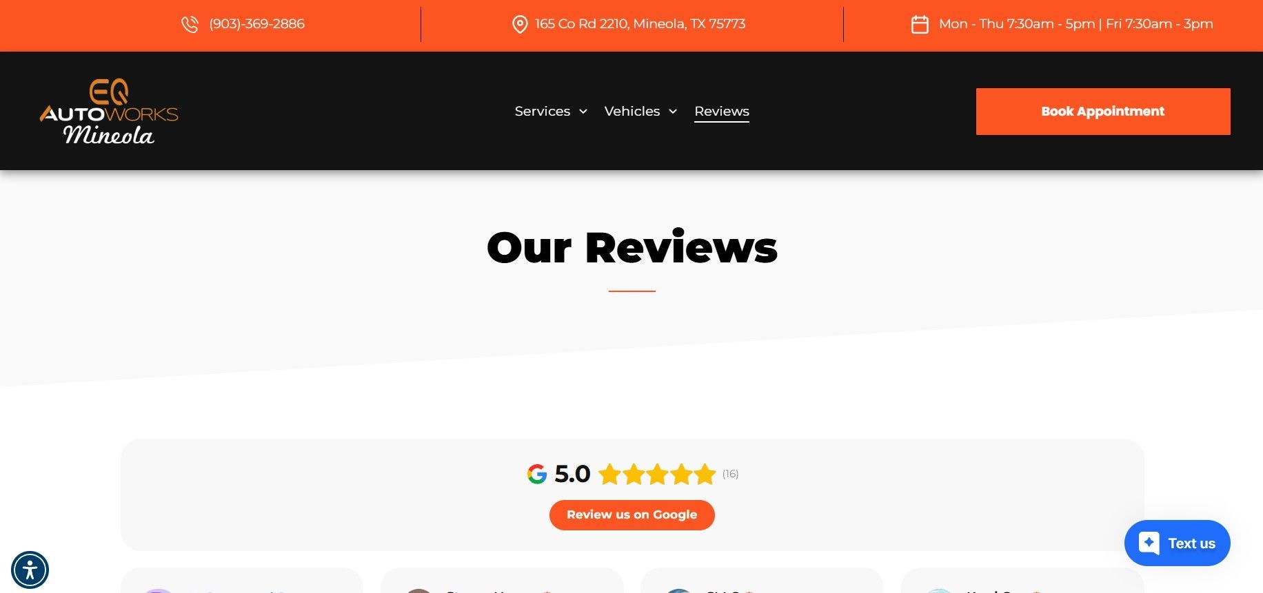Customer Reviews in Mineola, TX | EQ Autoworks Mineola