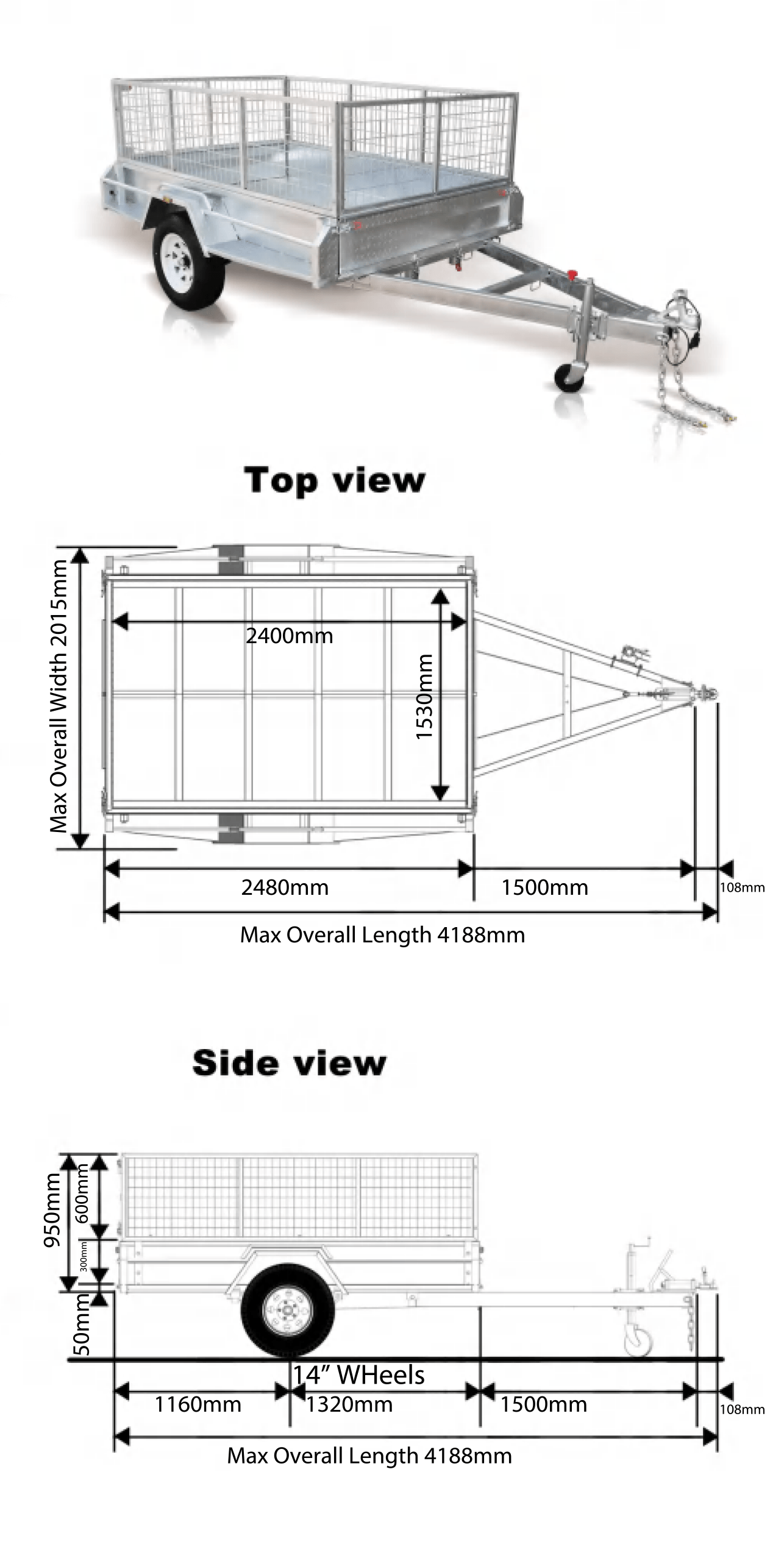 Enclosed Trailer Dimensions Diagram 2200kg Single Axle Flatbed Trailer