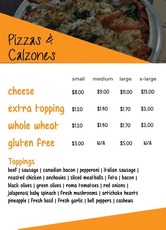 Palio's Pizza Cafe, Azle Menu options