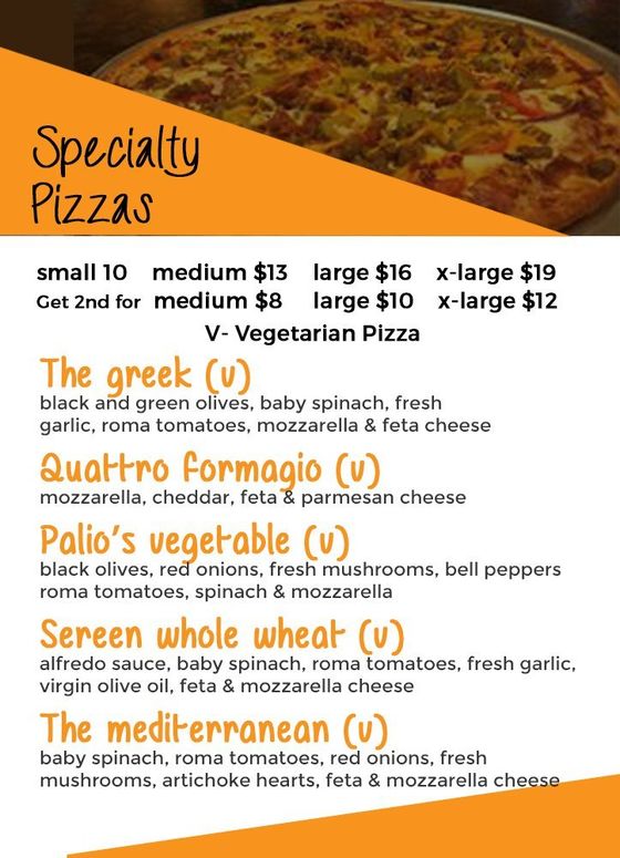 Palio's Pizza Cafe, Azle Menu options