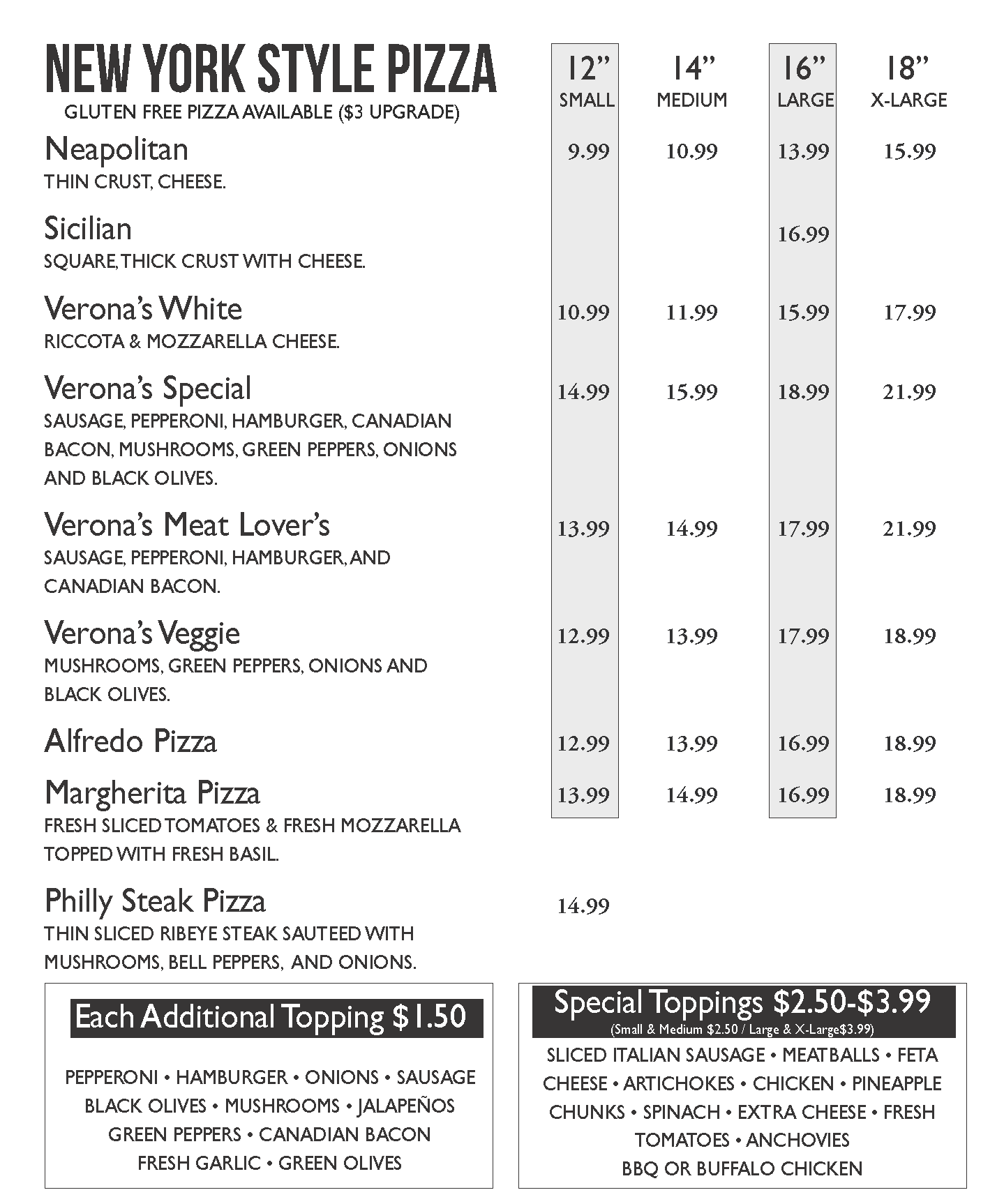 Fresh Italian Food | Verona's Italian Cuisine Menu | Dallas, Texas