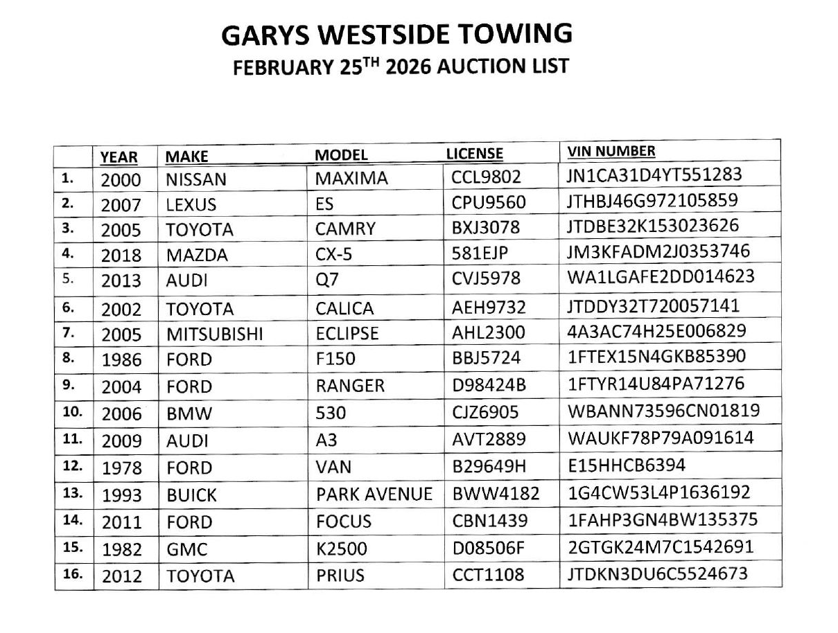 Public Car Auctions | Seattle, WA | Gary’s Westside Towing Inc