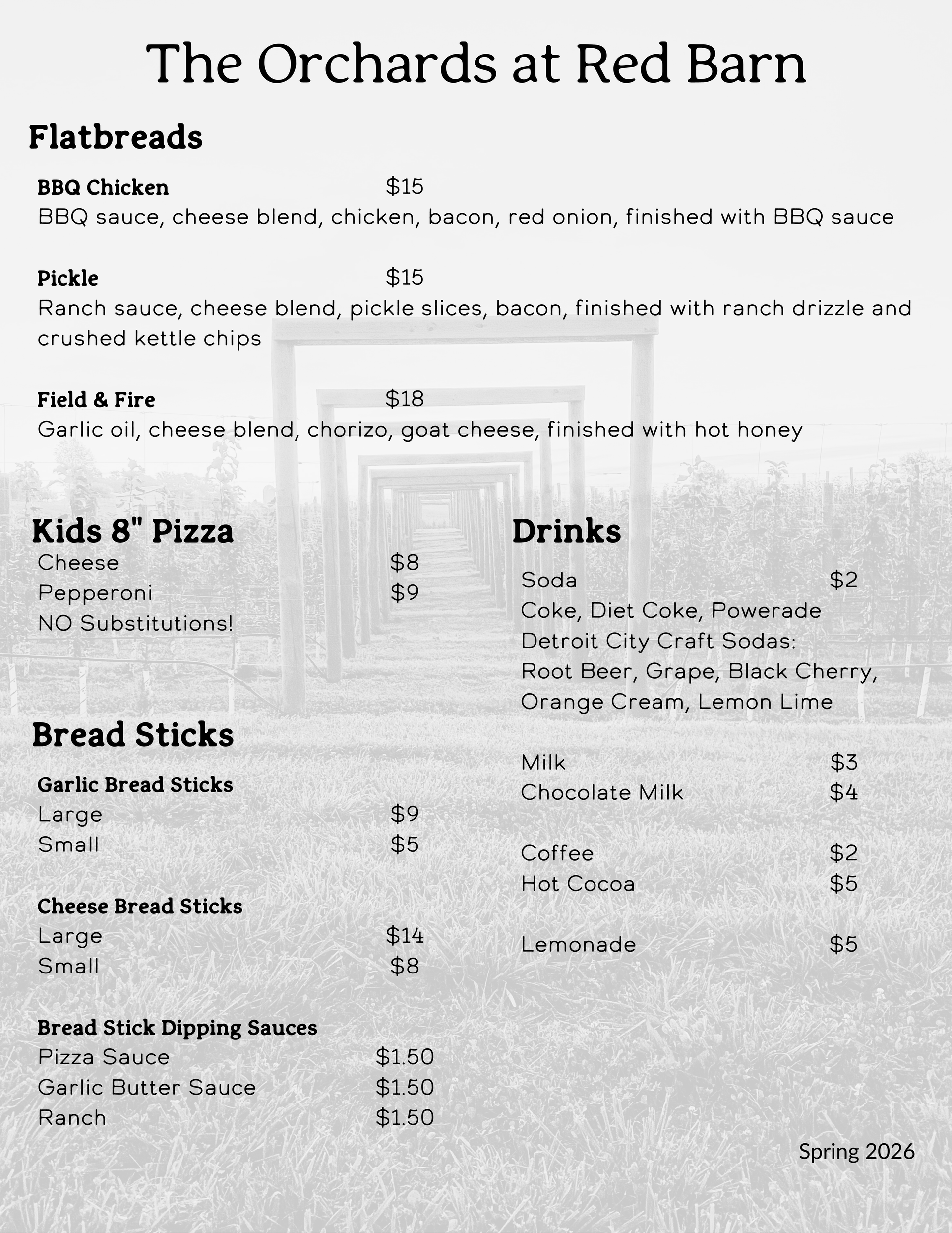 Menu | The Orchards at Red Barn