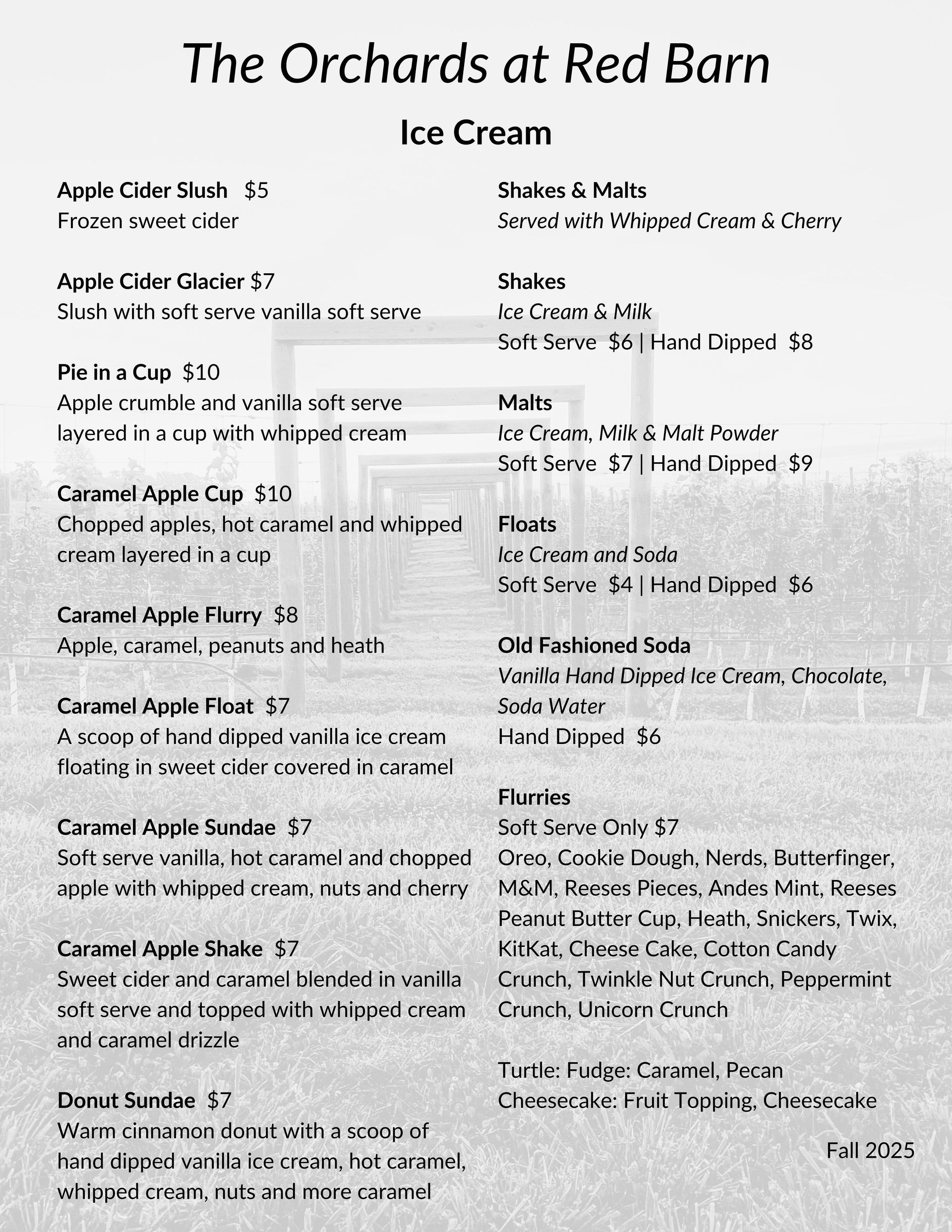 Menu | The Orchards at Red Barn