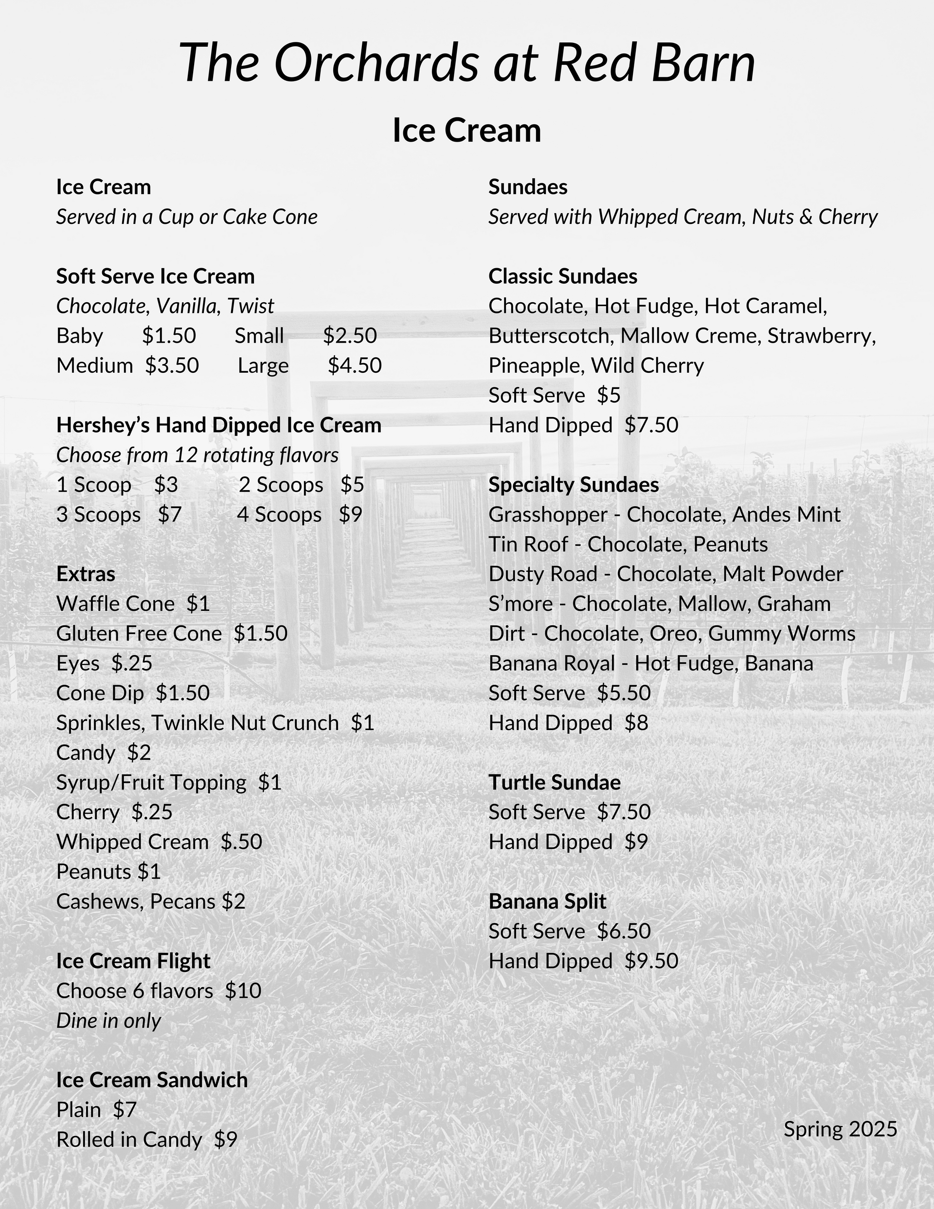 Menu | The Orchards at Red Barn