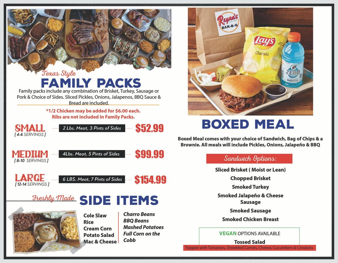 Menu | Reyna's Bar-B-Q