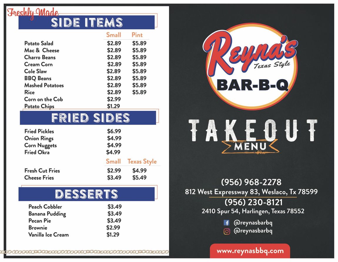 Menu | Reyna's Bar-B-Q