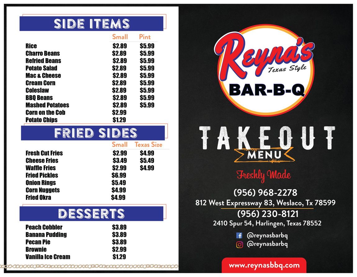 Menu | Reyna's BBQ & Cocina