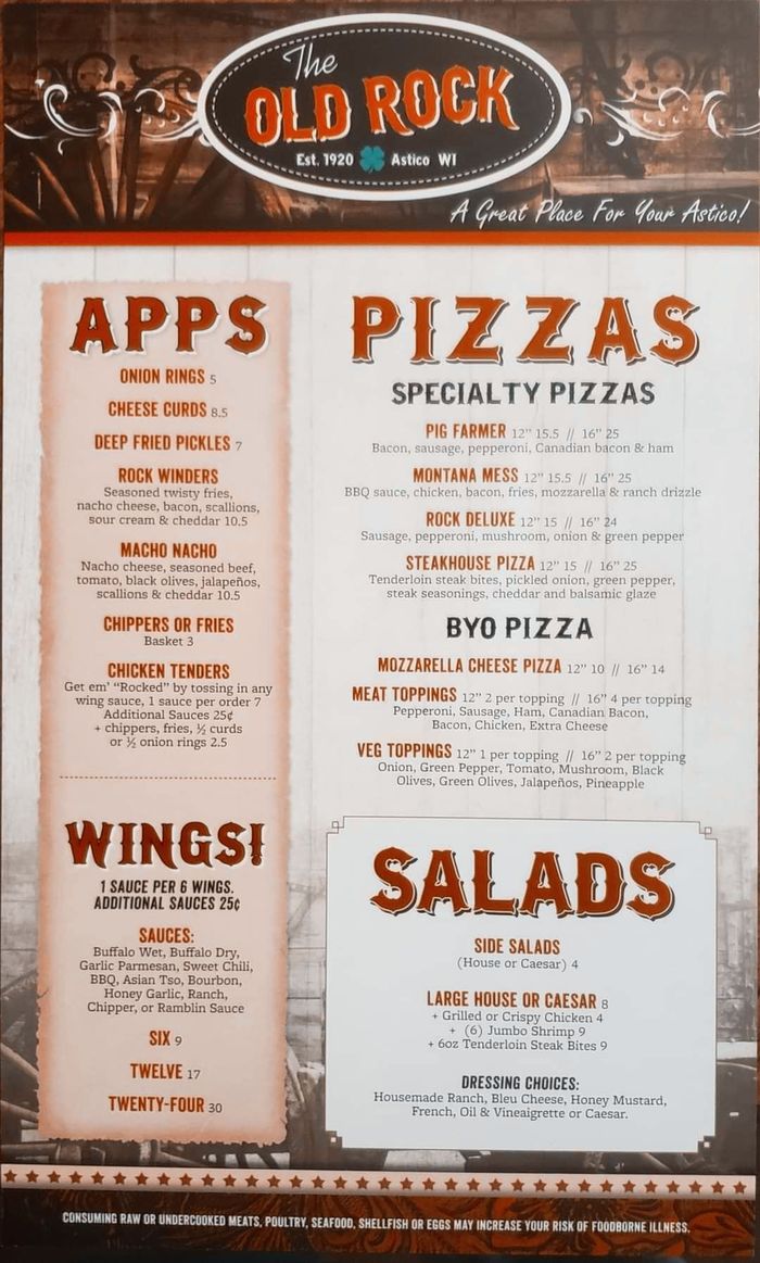 The Old Rock Bar & Grill : Menu