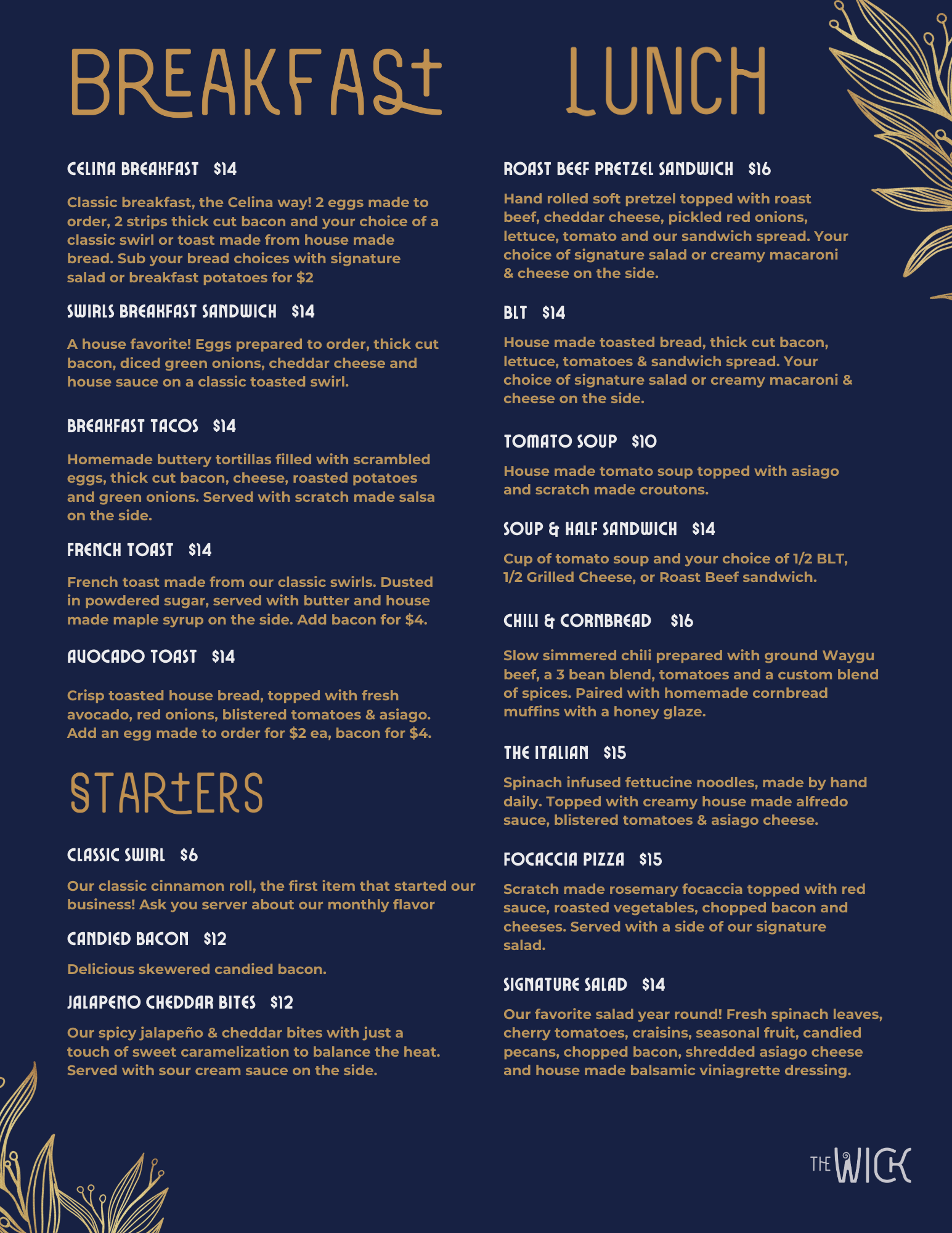 Weekday Menu | The Wick | Celina, Texas