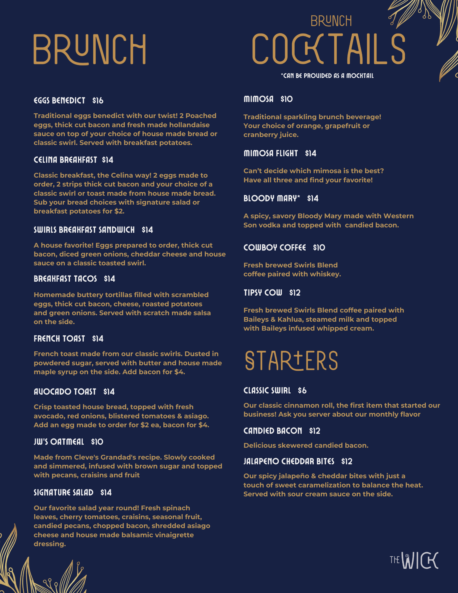 Weekend Menu | The Wick | Celina, Texas