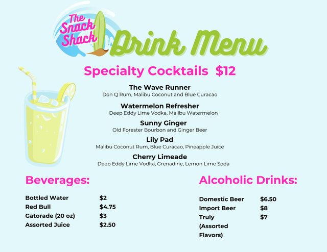 Lake Lanier Sunset Cove Menu