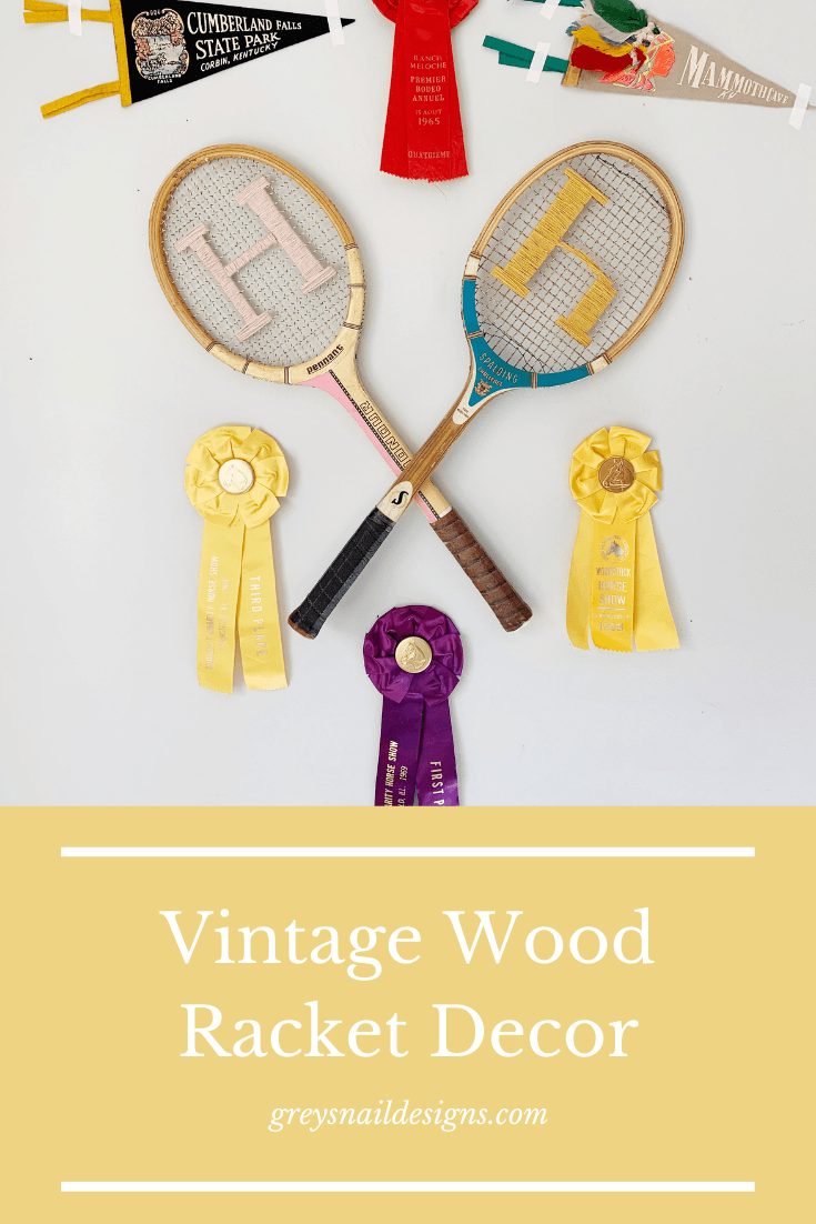 Vintage Wood Tennis Racket Cross Stitch Wall Decor