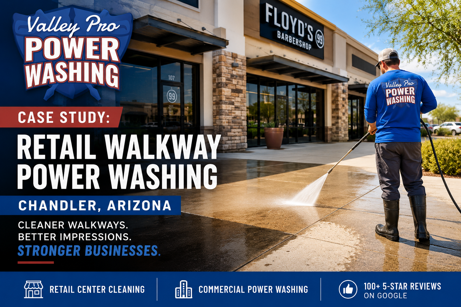 Retail Walkway Power Washing at a Chandler Strip Mall