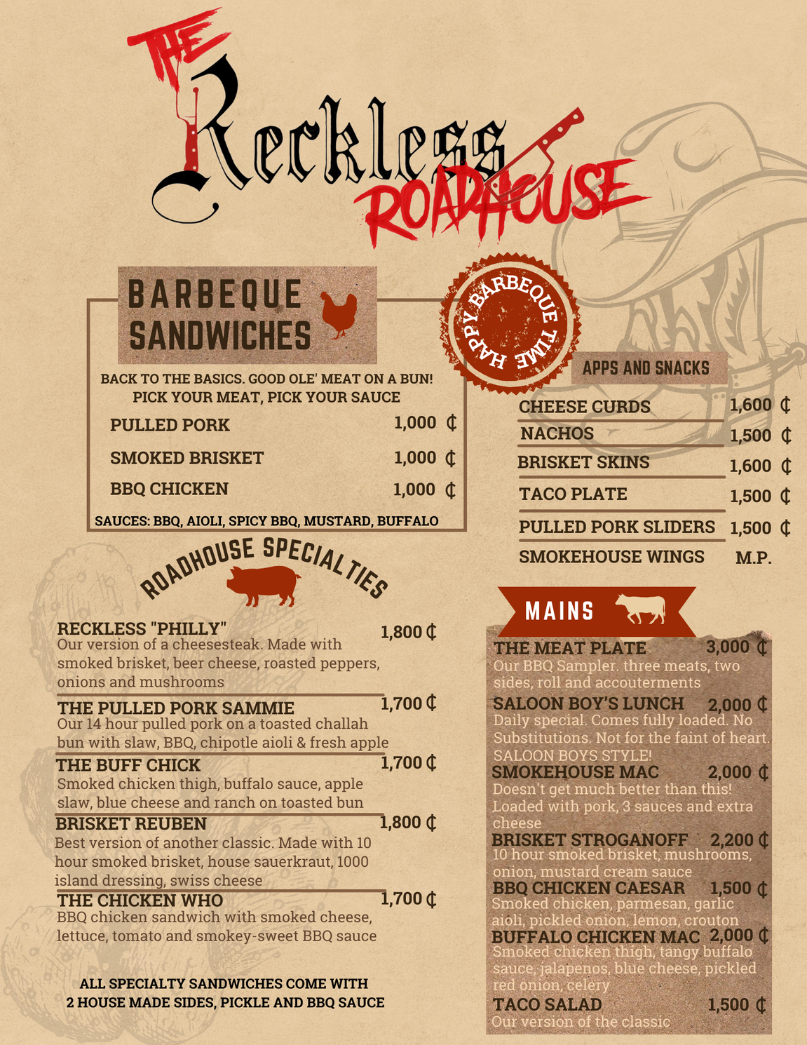 Menu Items | Smoked Meats, bar food, crafted cocktails | Reckless Roadhouse