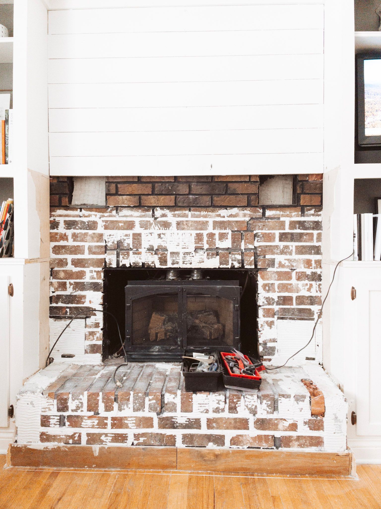 Our Built-In Shelf and Brick Fireplace Makeover