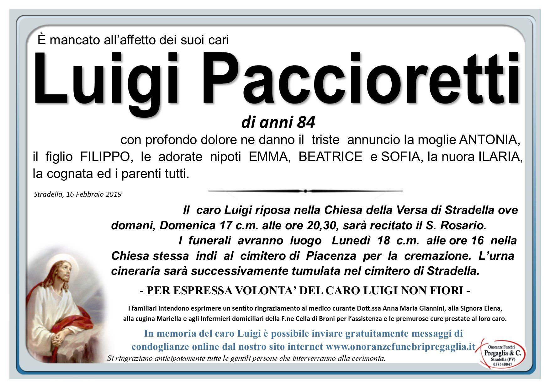 Manifesti funebri | Stradella | Onoranze Funebri Pregaglia & C.