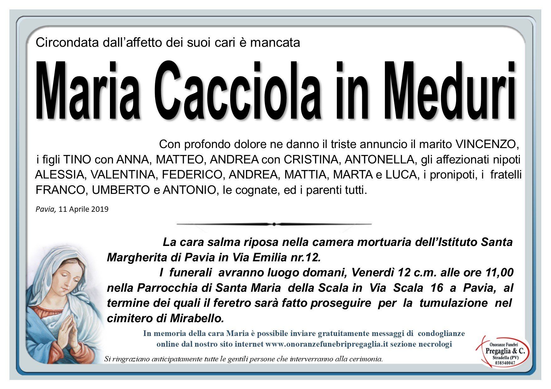 Manifesti funebri | Stradella | Onoranze Funebri Pregaglia & C.