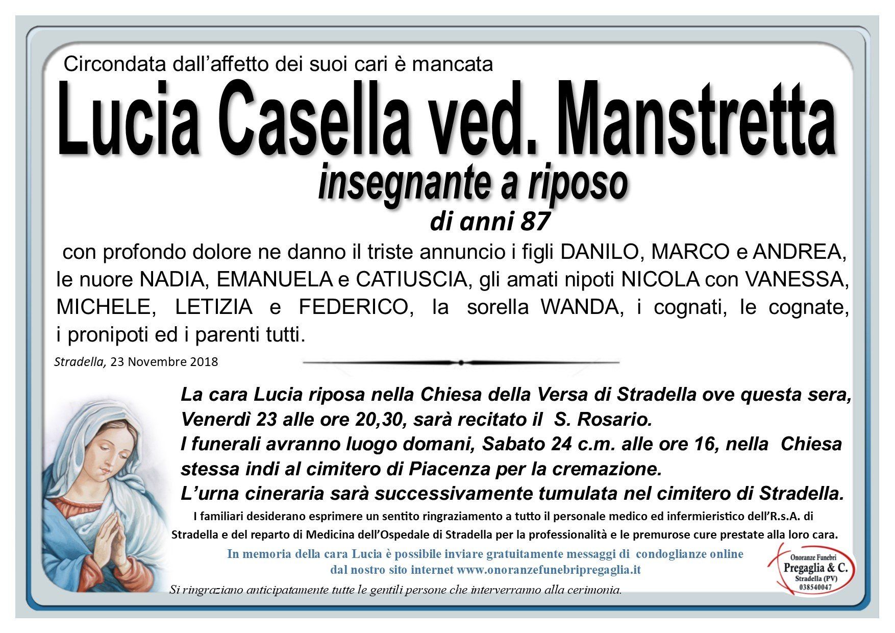 Manifesti funebri | Stradella | Onoranze Funebri Pregaglia & C.