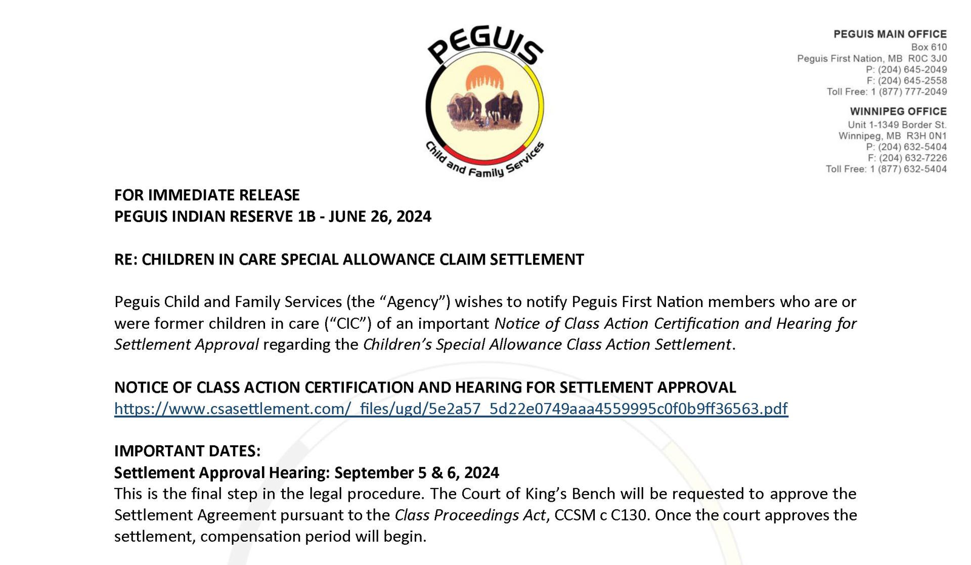 Children In Care Special Allowance Claim Settlement Notice