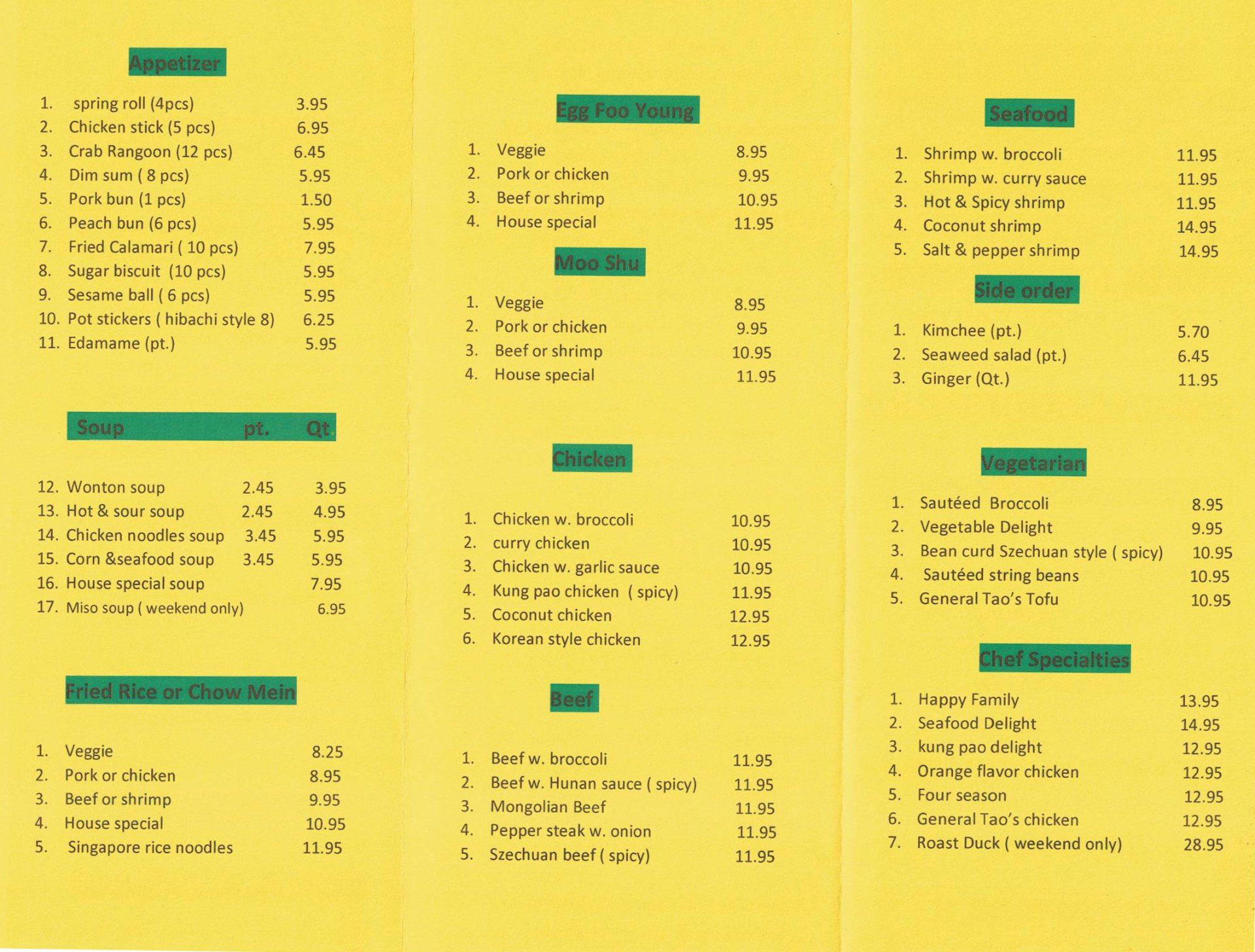 Menu |Chico, CA| Kwando Buffet