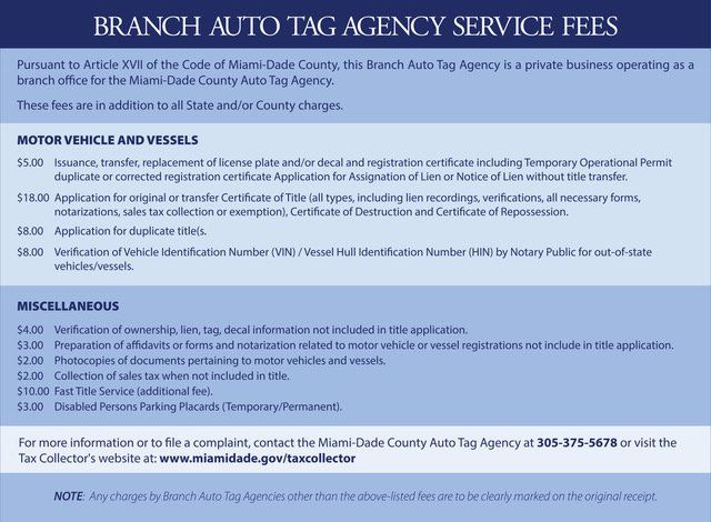 Fees | South Dade, FL | South Dade Auto Tag Agency